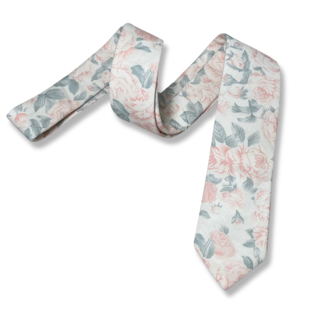 Dusty Sage and Light Pink Floral Necktie, Bow Tie, and Pocket Square ...