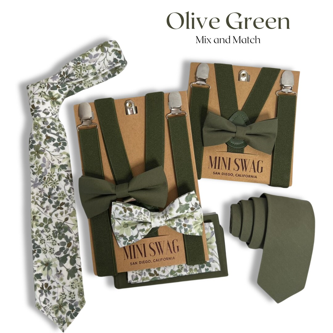 Olive Green Floral Necktie, Bow Tie, or Pocket Square --- PERFECT for ...