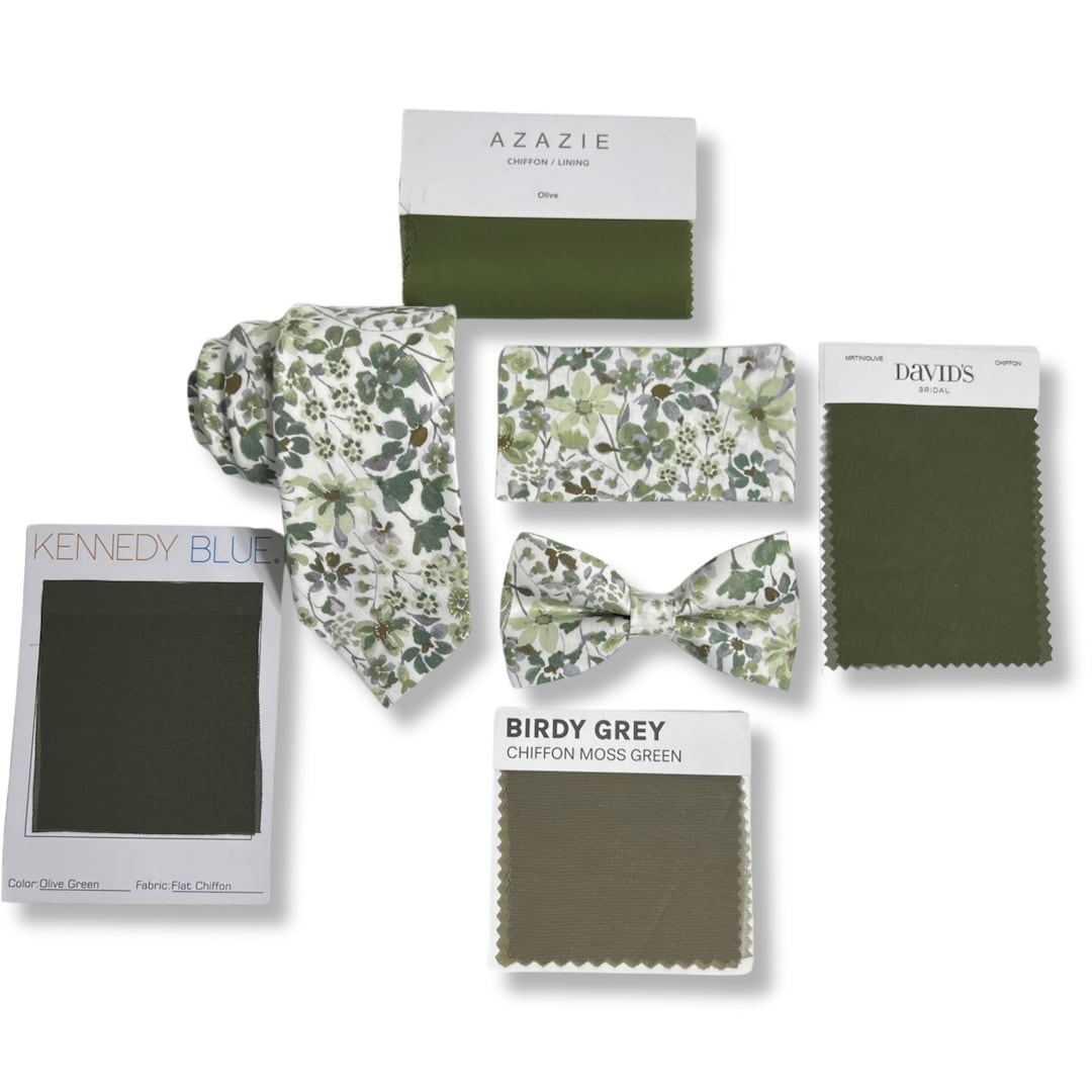 Olive Green Floral Necktie, Bow Tie, or Pocket Square --- PERFECT for ...