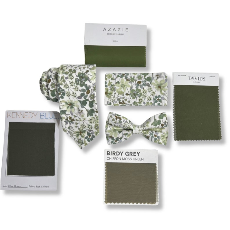 Olive Green Floral Necktie, Bow Tie, or Pocket Square --- PERFECT for ...