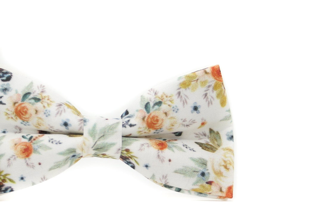 White Fall Floral Bow Tie --- PERFECT for Groomsmen, Ring Bearer or ...