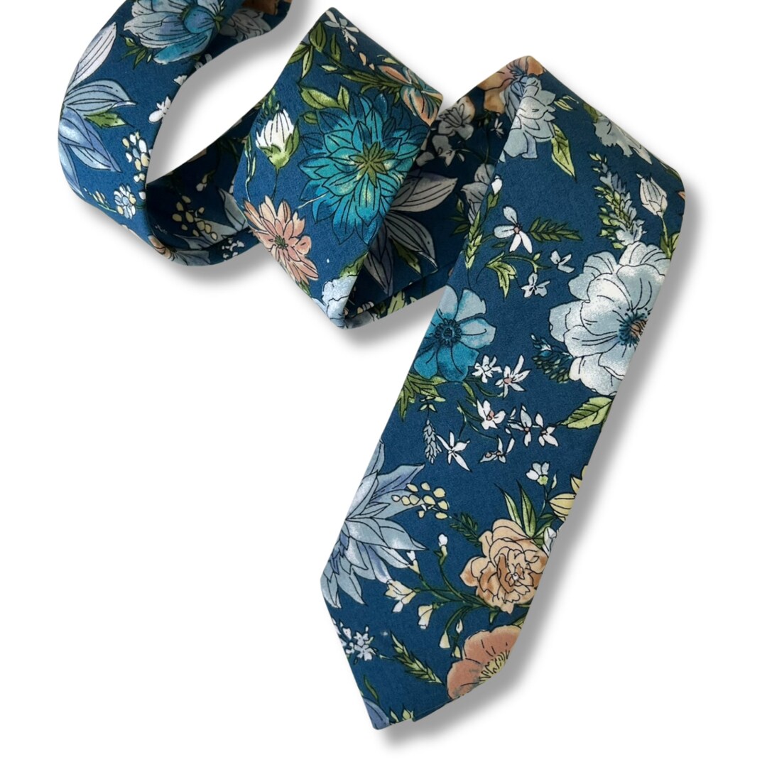 Neptune Blue and Taupe Floral Necktie, Bow Tie, or Pocket Square ...
