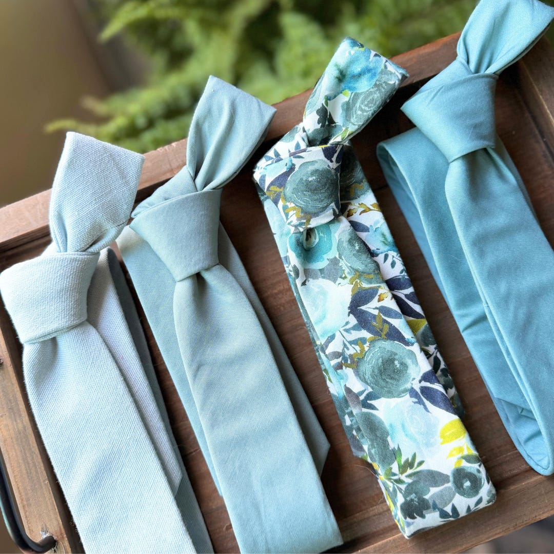 Sea Glass + Deep Sea Floral Necktie, Wedding Bow Tie, Pocket Square - Etsy
