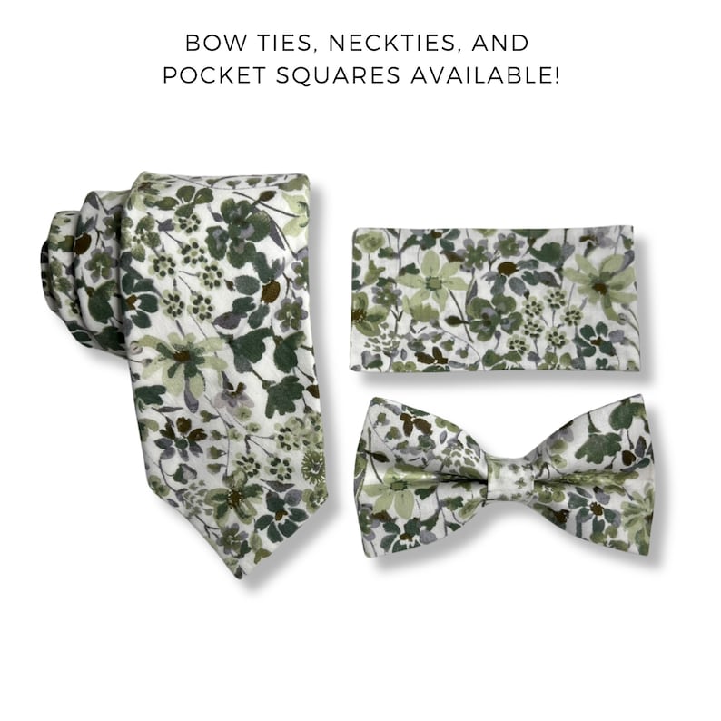Olive Green Floral Necktie, Bow Tie, or Pocket Square --- PERFECT for ...