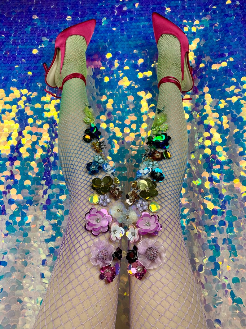 Sunset Ombré Sequin Flower Fishnets - Etsy