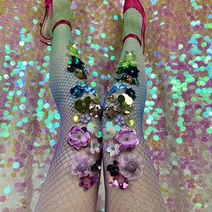 Sunset Ombré Sequin Flower Fishnets - Etsy