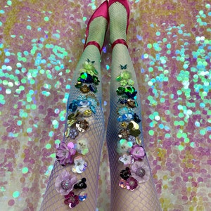 Sunset Ombré Sequin Flower Fishnets - Etsy
