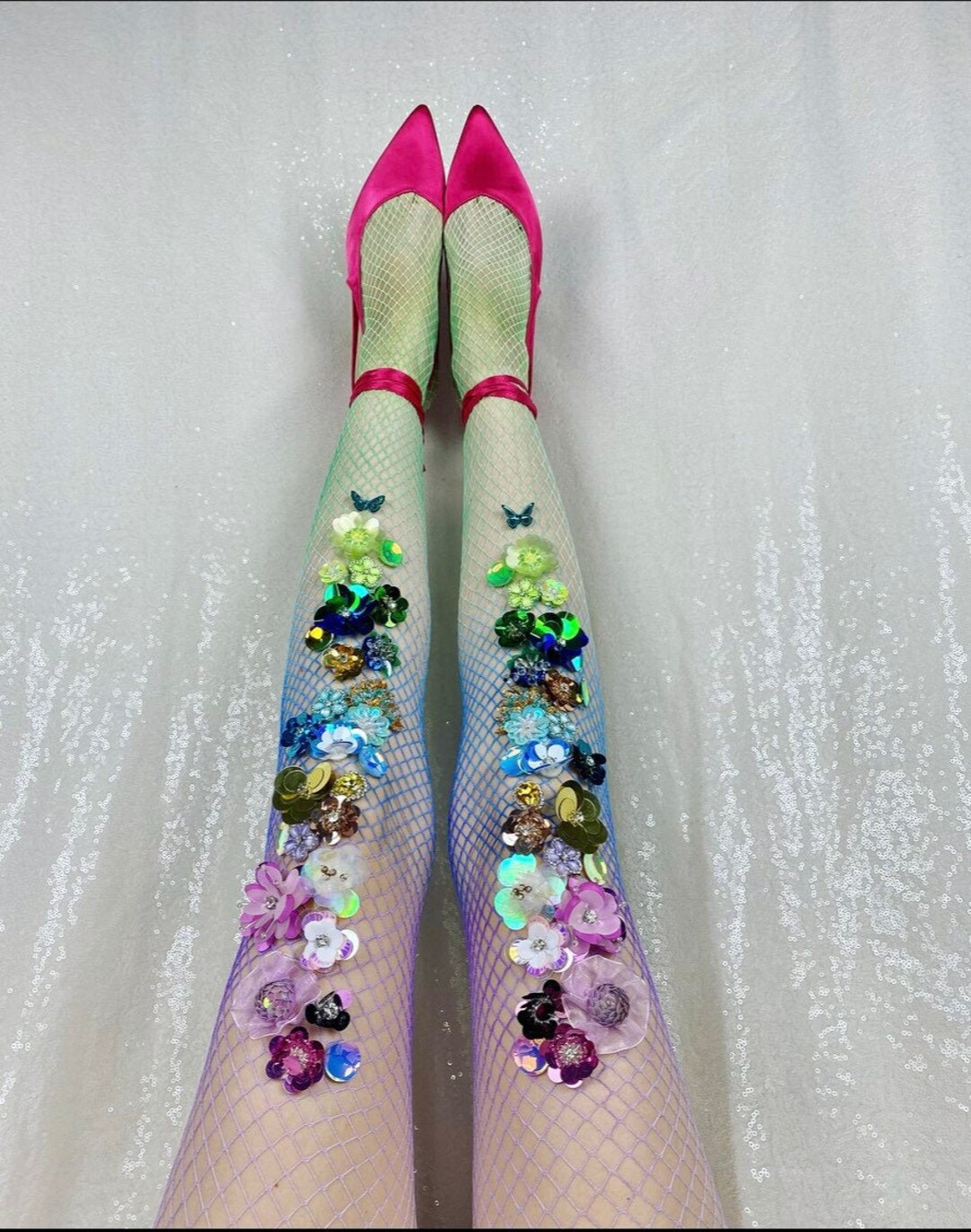 Sunset Ombré Sequin Flower Fishnets - Etsy
