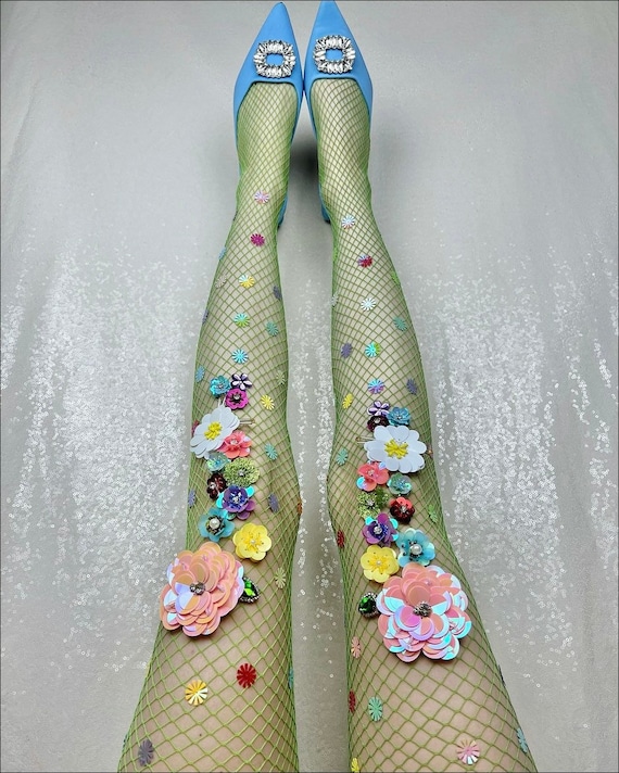 Flower Fields Sequin Fishnets - Etsy