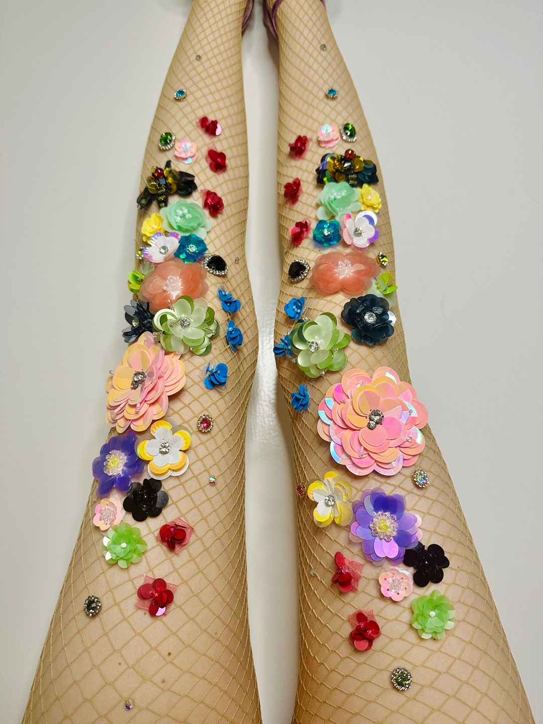 Spring Break Floral Sequin Fishnets - Etsy
