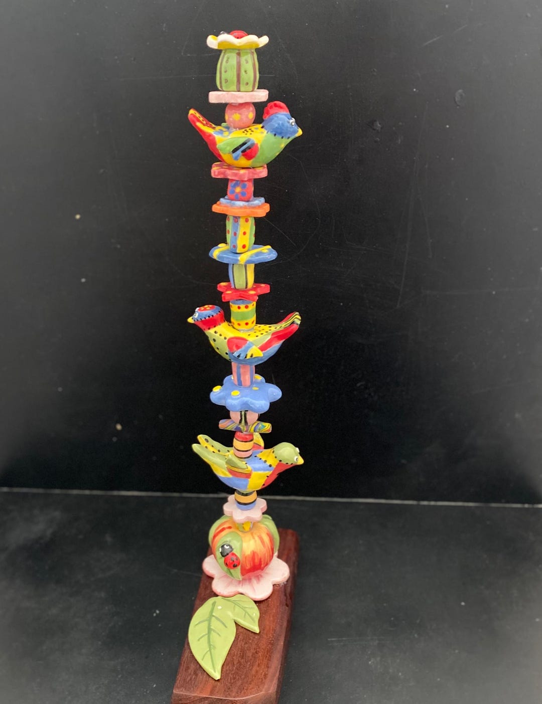 Totem Handmade Glazed Ceramic 3 Bird Totem Pole – Eye-catching Garden ...