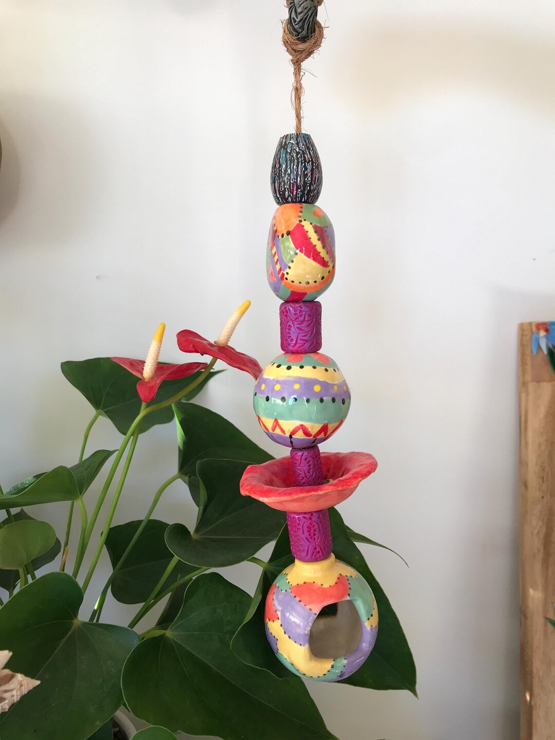 Glazed Ceramic Hanging Totem. Garden Porcelain Sculpture.eye-catching ...