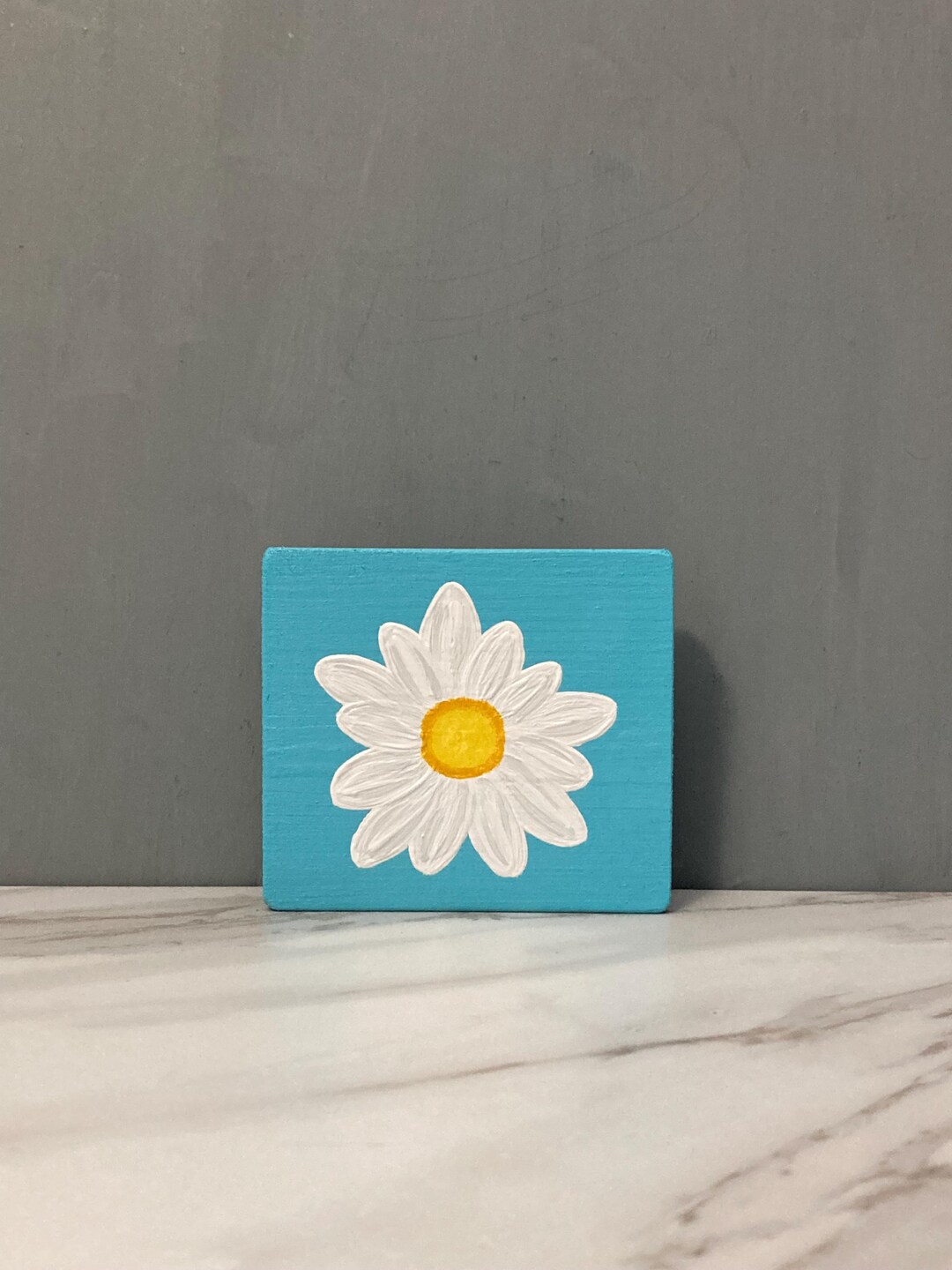 4 Inch Blue Wooden Sign With Hand Painted Daisy Flower, Mini Blocks ...