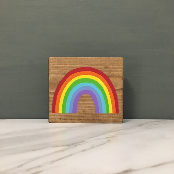 Mini Wooden Sign Rainbow Sign Rainbow Decor Wooden Block | Etsy