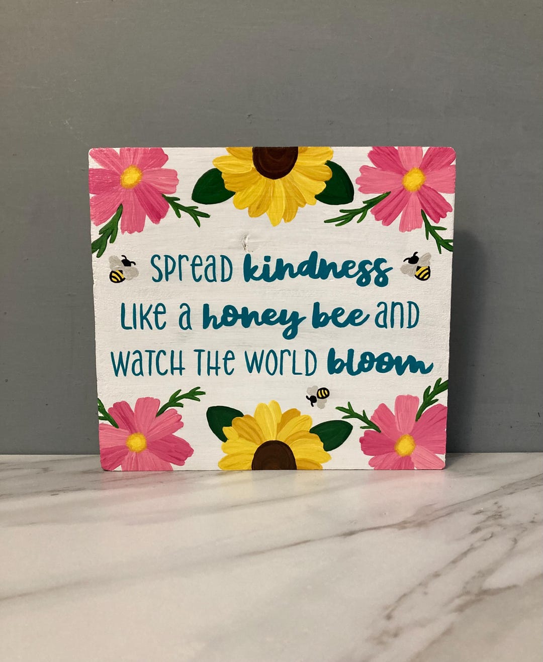 Spread Kindness 8 Inch Hand Painted Wooden Sign With Yellow Sunflowers ...