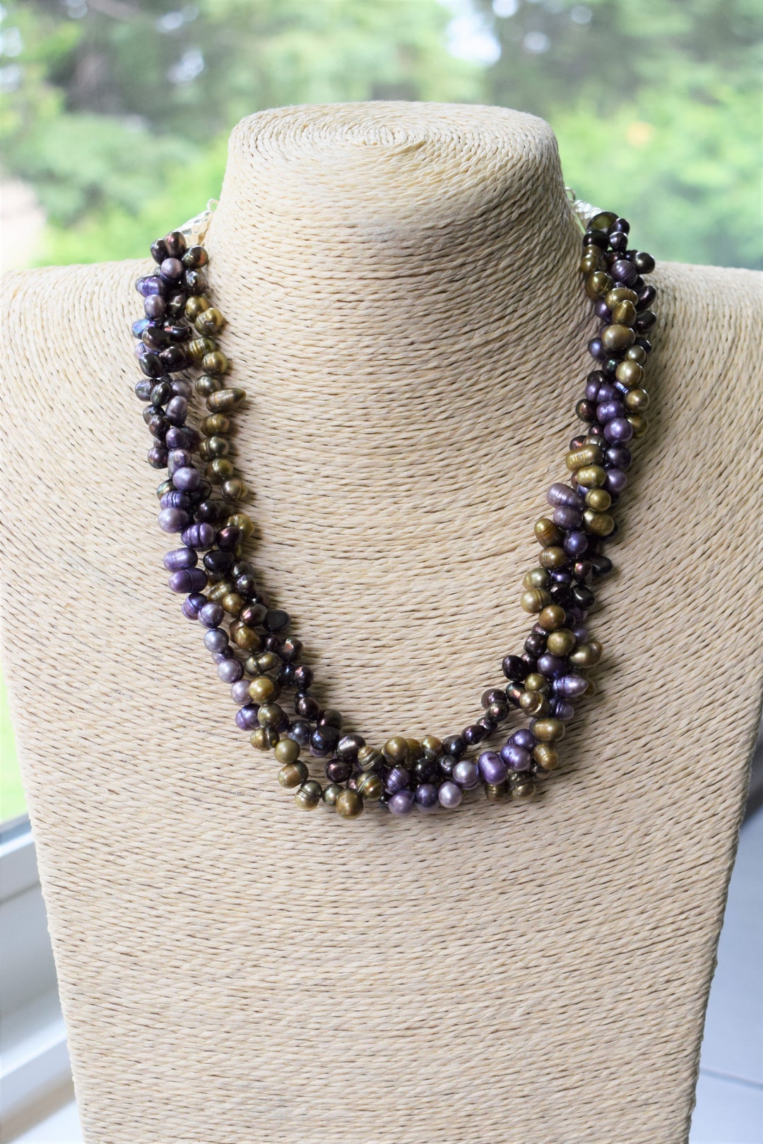 Pearl Torsades Necklace Multistrand Necklace Gold / Purple / Burgundy ...