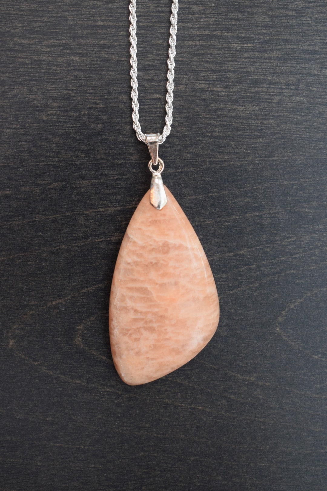 Peach Amazonite Pendant - Freeform - Semi Precious Stone - Sterling ...