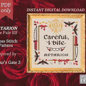 Astarion BG3 Cross Stitch Pattern PDF Pale Elf Vampire Baldur's Gate 3 ...