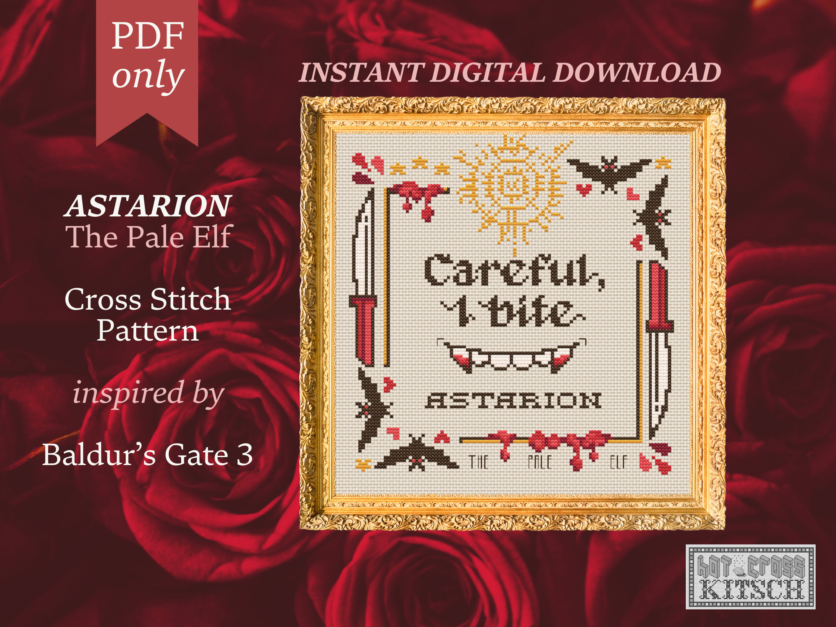 Astarion BG3 Cross Stitch Pattern PDF Pale Elf Vampire Baldur's Gate 3 ...