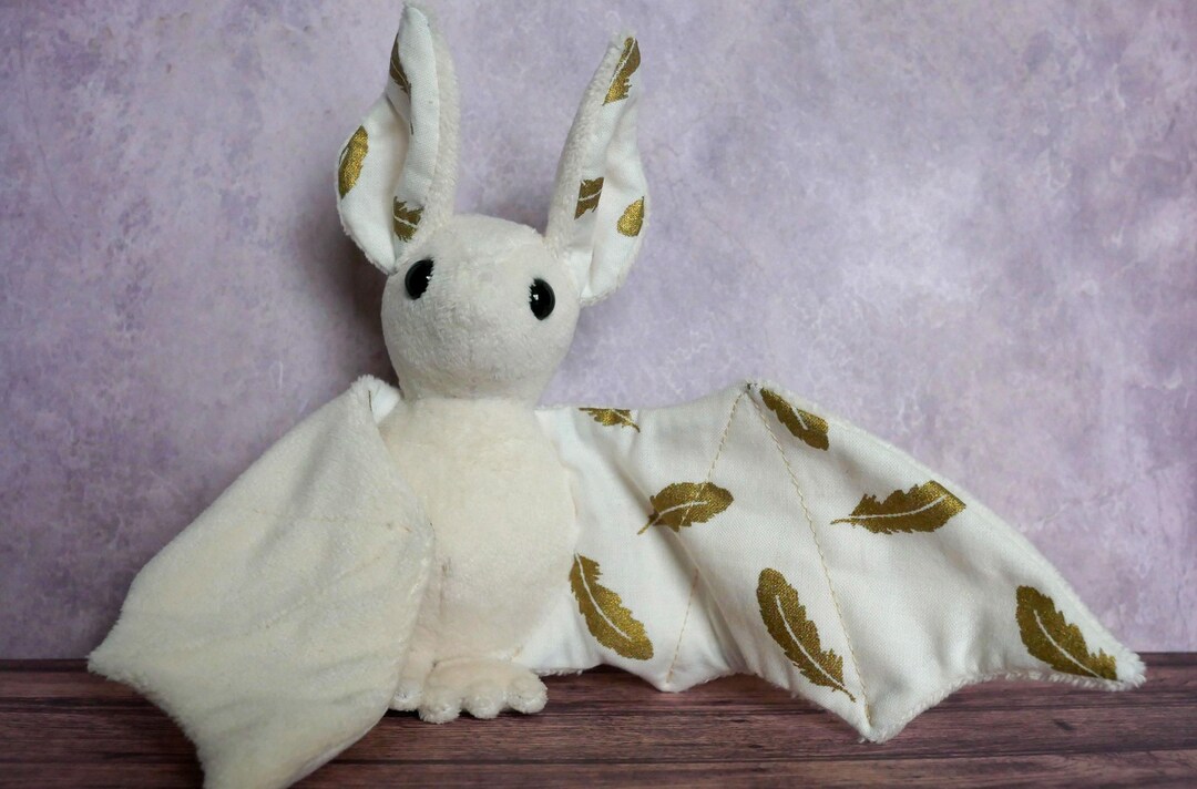 Beige Plush Bat With Gold Feather Pattern | Bat | Feather - Etsy