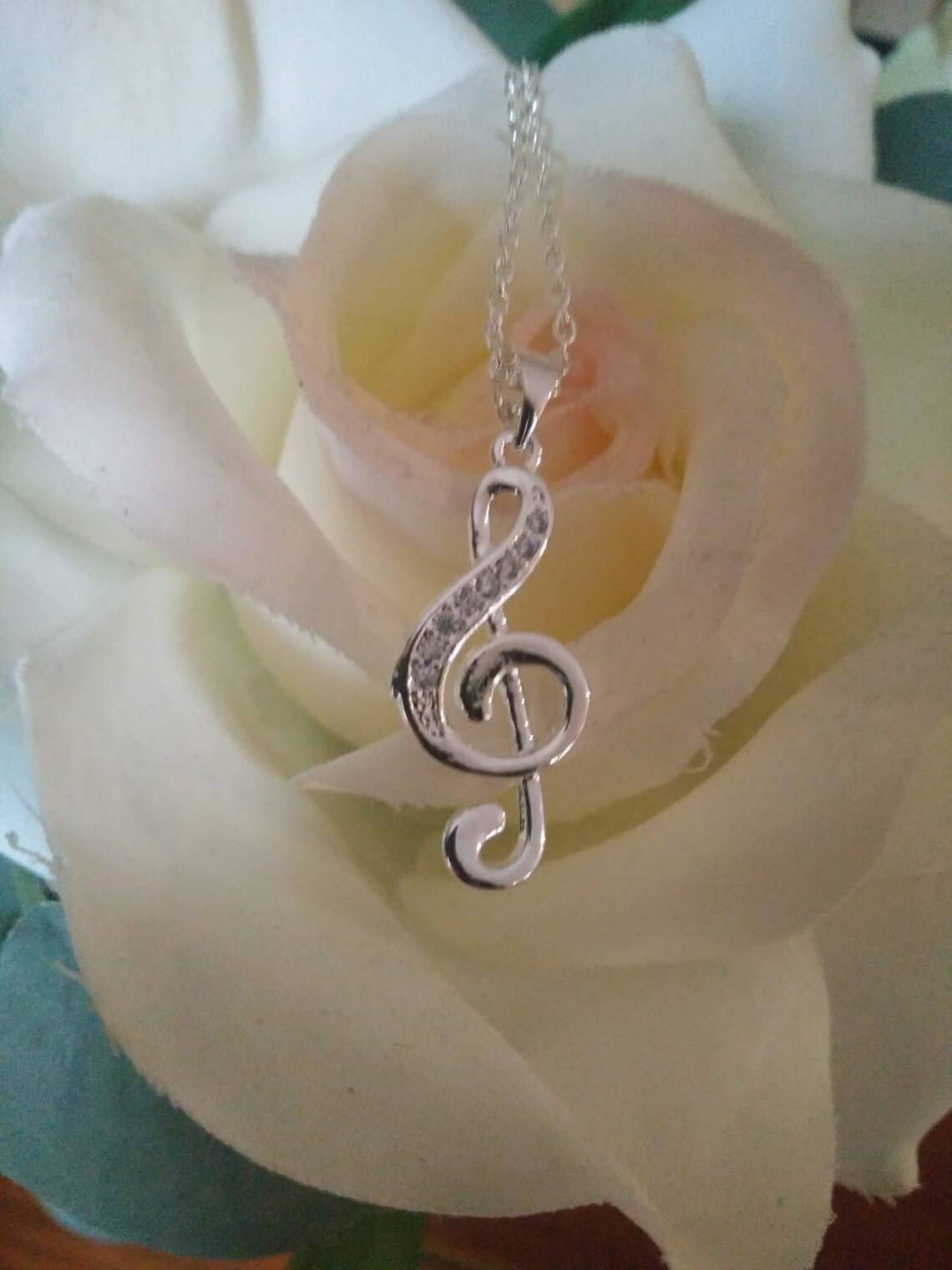 Music Note Pendant Necklace Treble Clef With Sparkly | Etsy UK