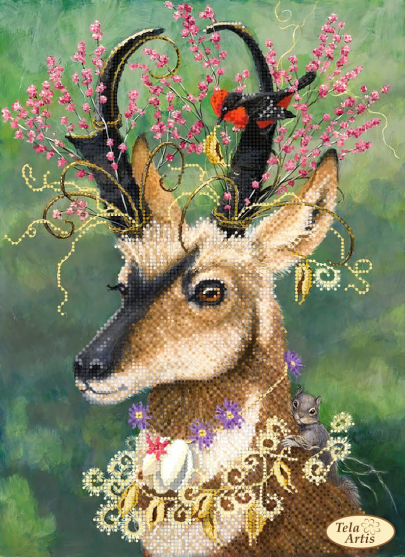 Stamped Needlepoint Kit, Bead Embroidery Kit, Woodland Animals ...