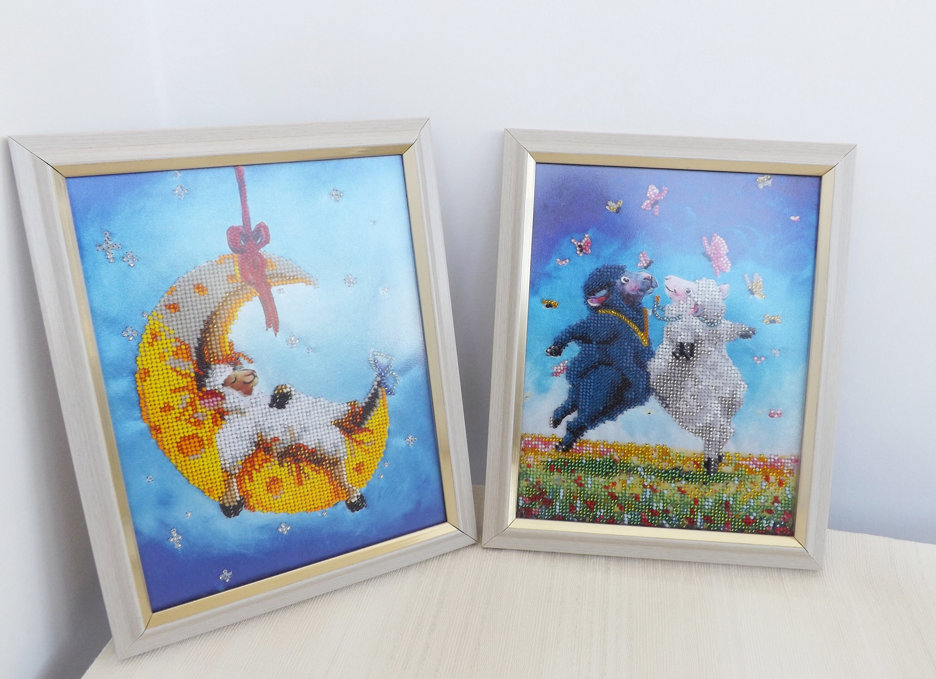 Framed Needlepoint, Sheep Art, Children Room Decor, Childs Wall Decor ...