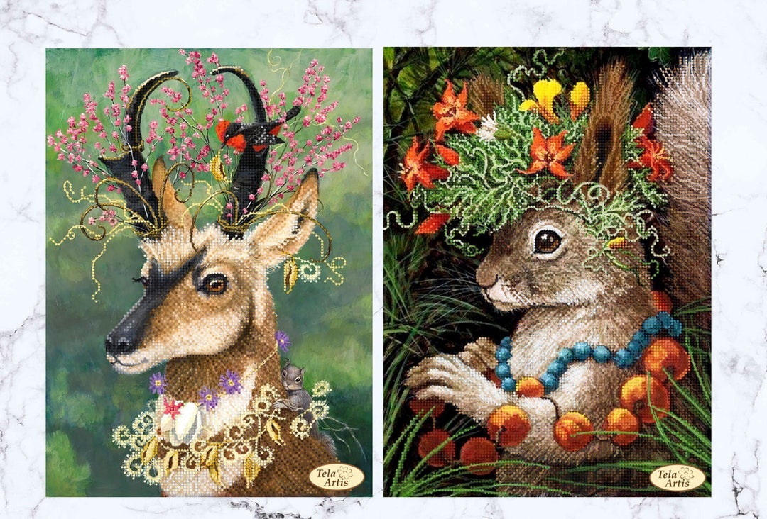 Stamped Needlepoint Kit, Bead Embroidery Kit, Woodland Animals ...