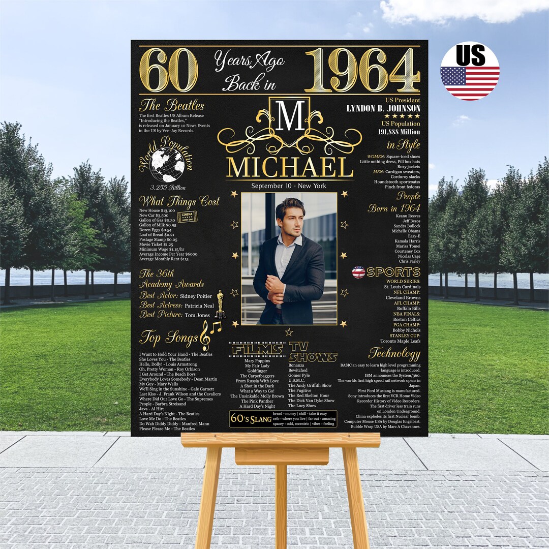 60th Birthday Poster, Personalized 60th Birthday Poster, Back in 1964 ...