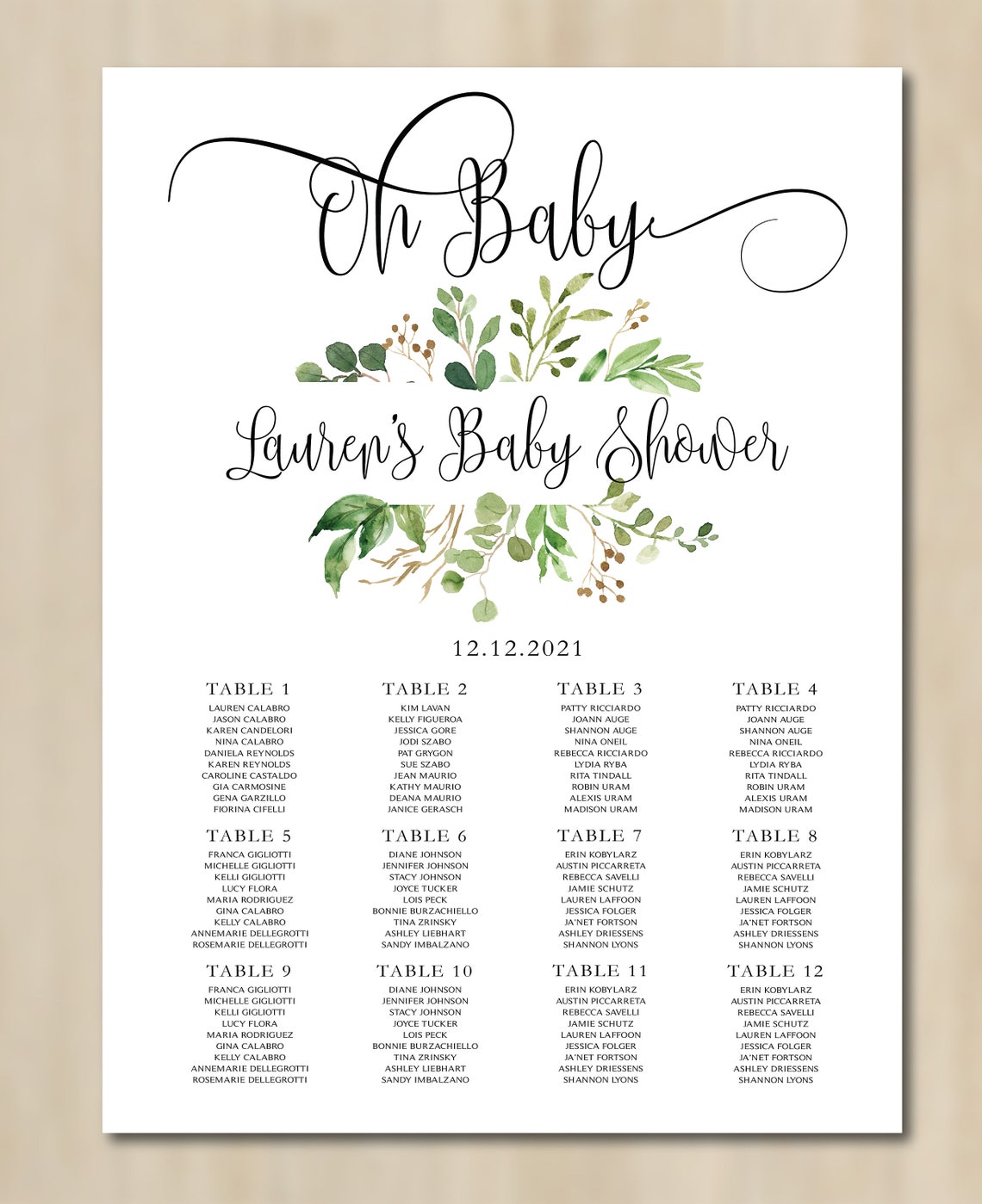 Baby Shower Seating Chart Board Oh Baby Seating Chart Baby - Etsy