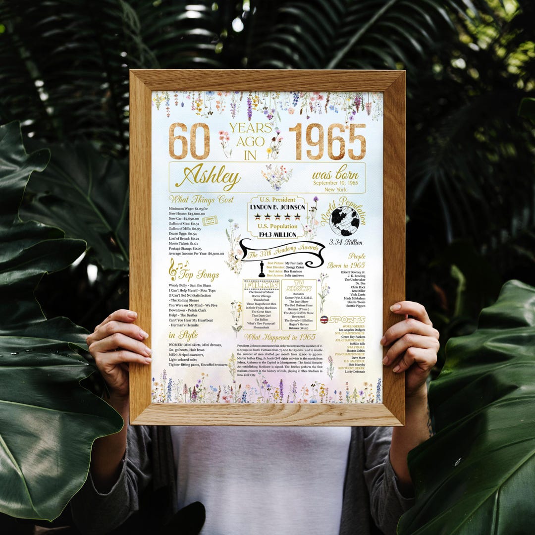 Wildflowers 60th Birthday Poster, 1965 the Year You Was Born, 60th ...