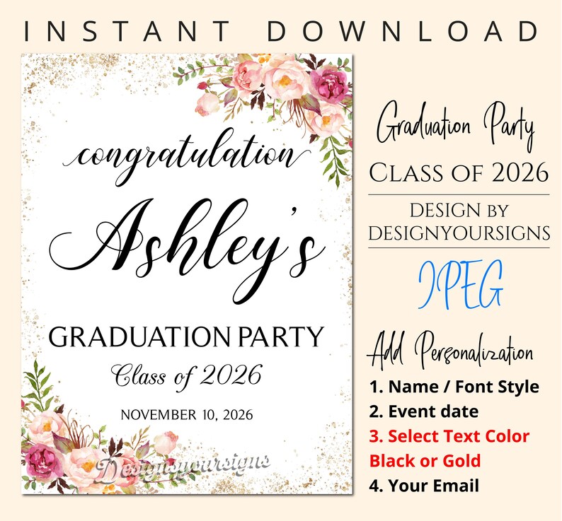 Graduation Party Class of 2026 Welcome Board Digital, Printable Grad ...
