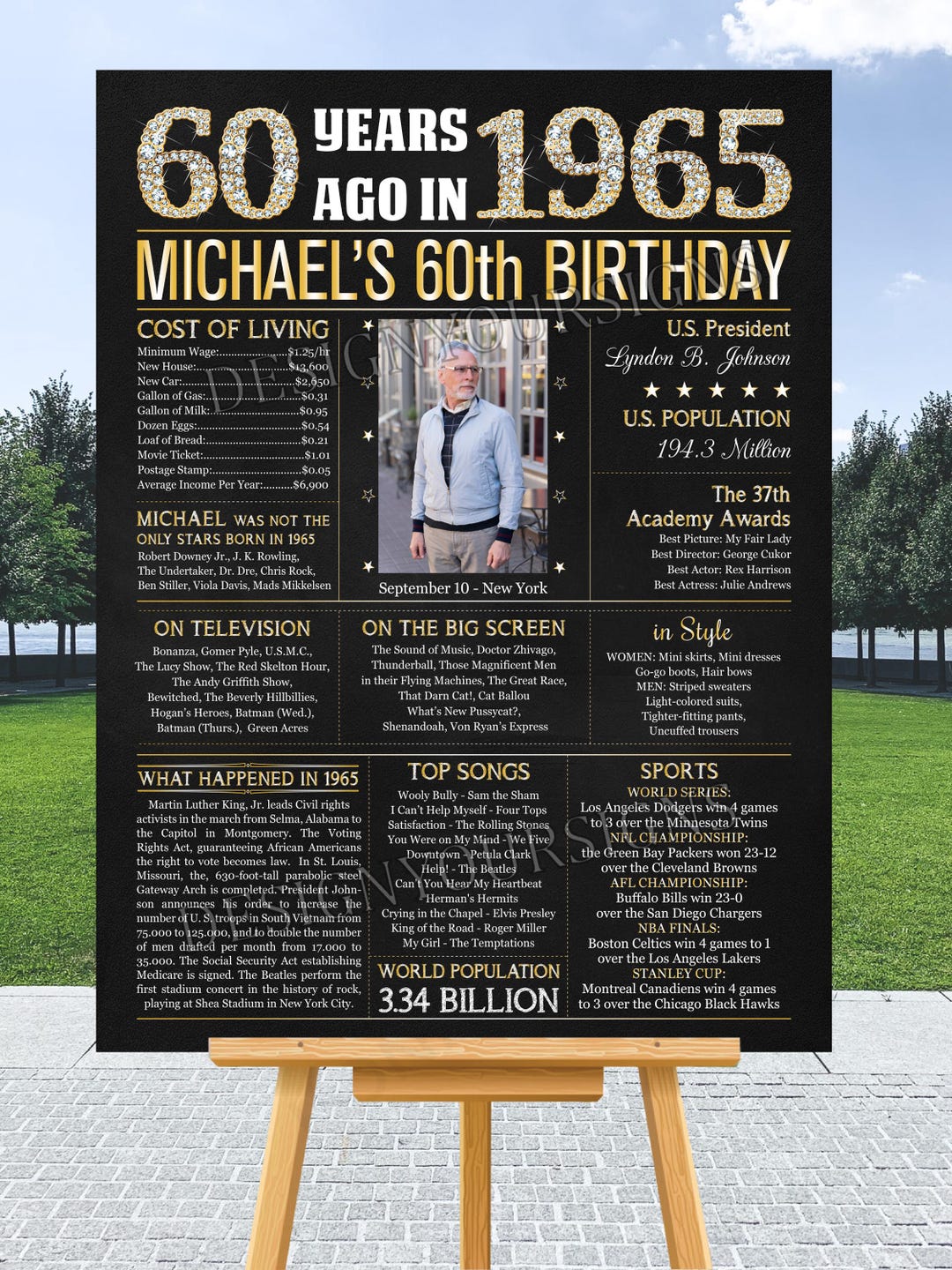 60th Poster, 60th Birthday Black and Gold, 60th Birthday Printable ...