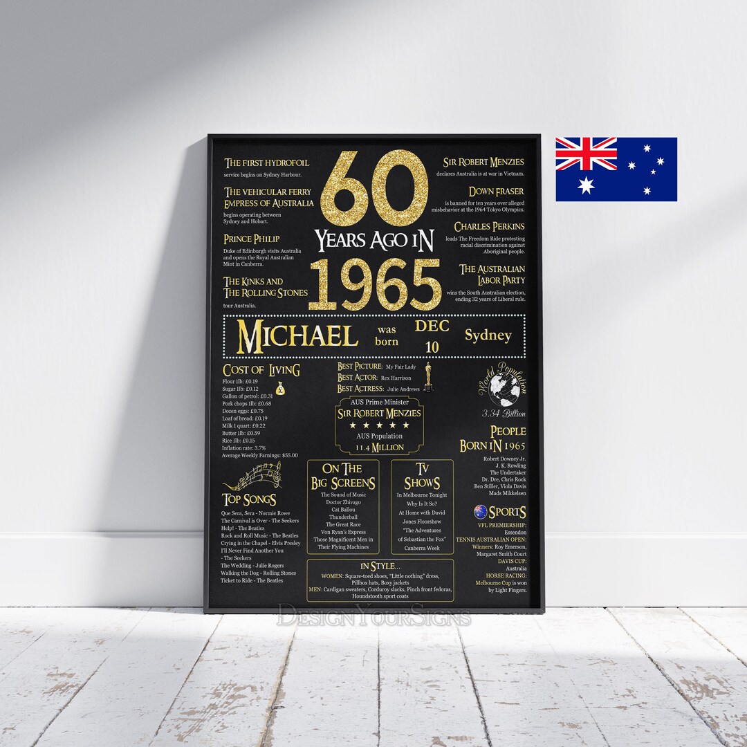 1965 Australia, 60th Australia, 60th Poster 1965 Australia, 60th Gift ...