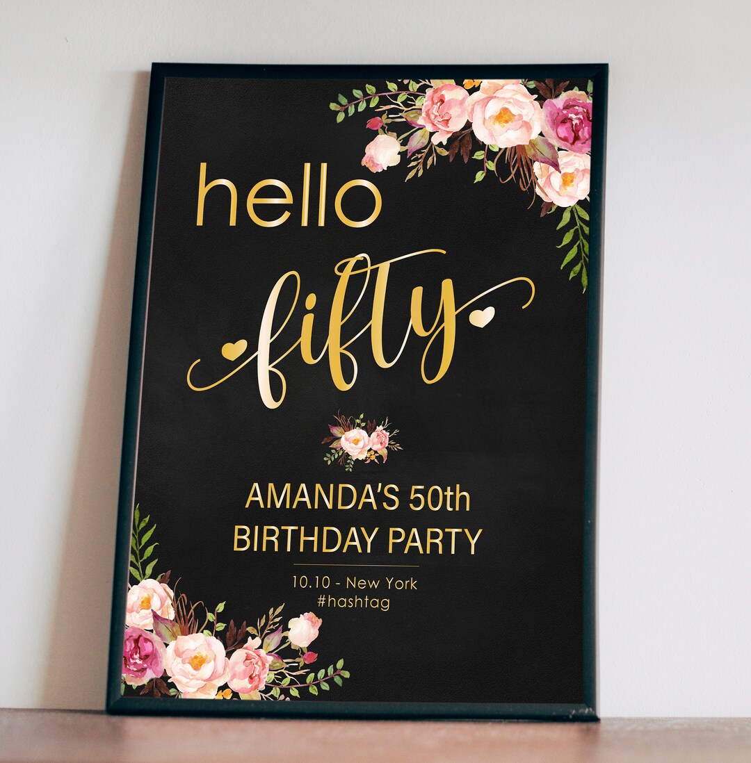 Hello Fifty 50th Welcome Sign 50th Birthday Decorations 50th Birthday ...