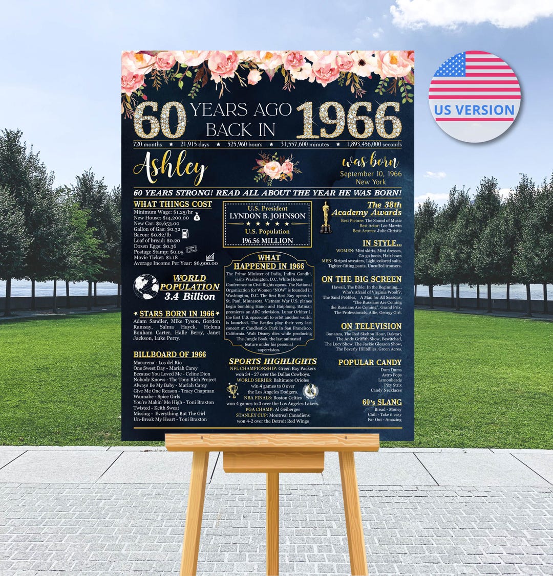 60 Years Ago in 1966 Birthday Party, 60th Women Birthday Poster, 70th ...