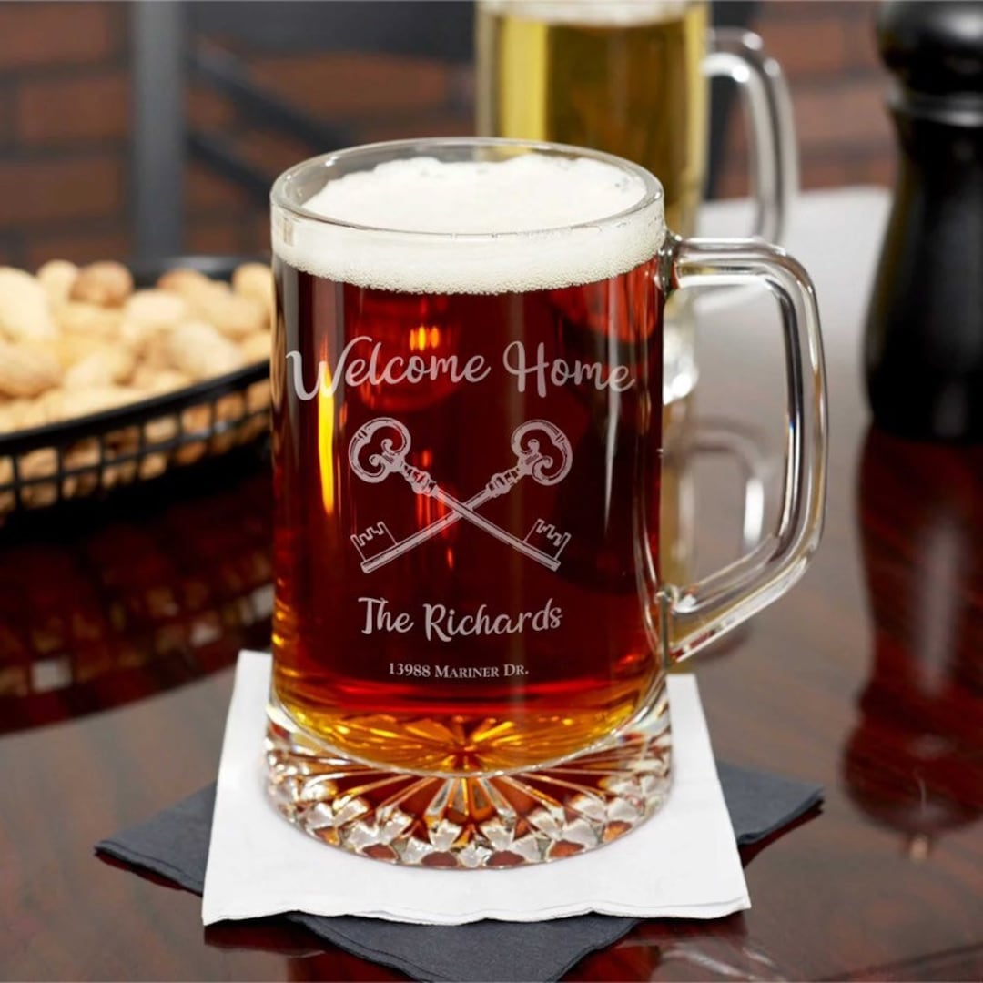 Welcome Home / Personalized Engraved Glass Beer Mug 23 Oz. / Real ...