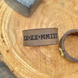 Roman Numerals Engraved Rustic Top Grain Leather Ring / Custom ...