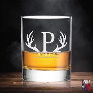 Antler Monogram Name Whiskey Glasses / Gift for Him / Deer Antler Rocks ...