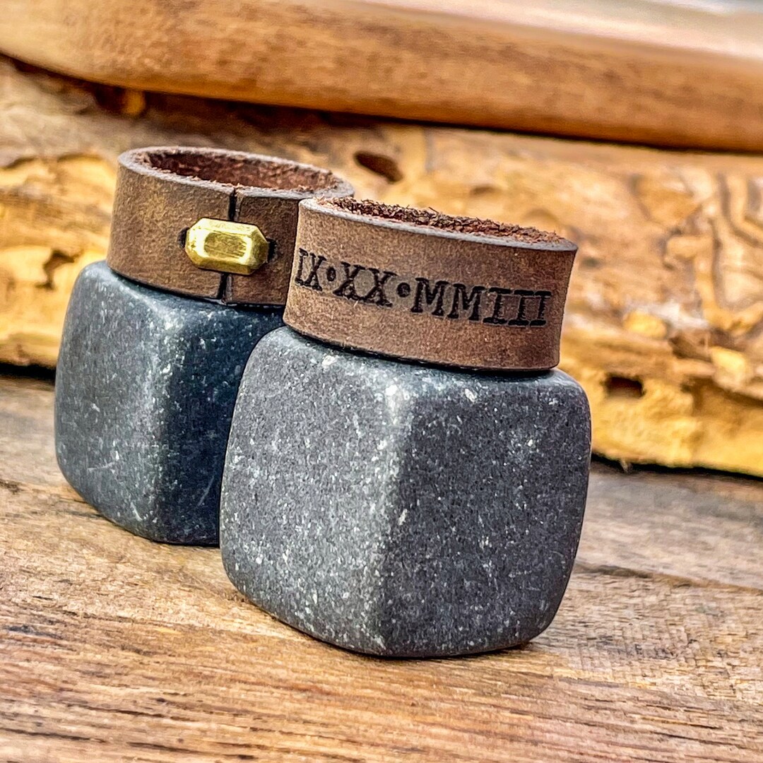 Roman Numerals Engraved Rustic Top Grain Leather Ring / Custom ...
