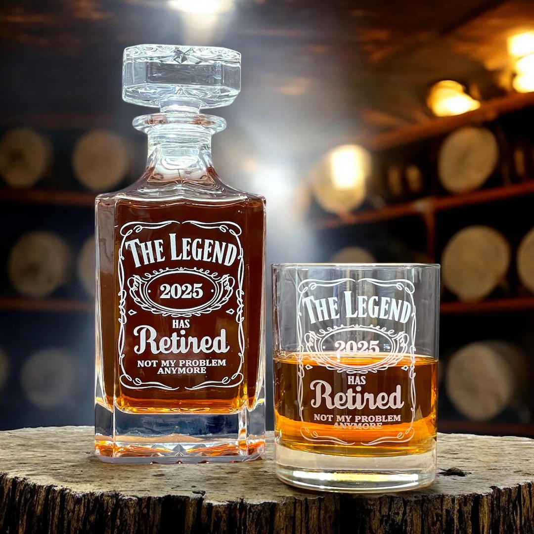 The Legend Has Retired Engraved Decanter Set – 3pc | Whiskey Gift for ...