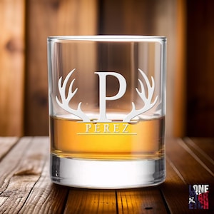 Antler Monogram Name Whiskey Glasses / Gift for Him / Deer Antler Rocks ...