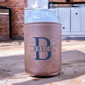 Personalized Can Cooler | Custom Leatherette Name Gift | Gift for Dad ...