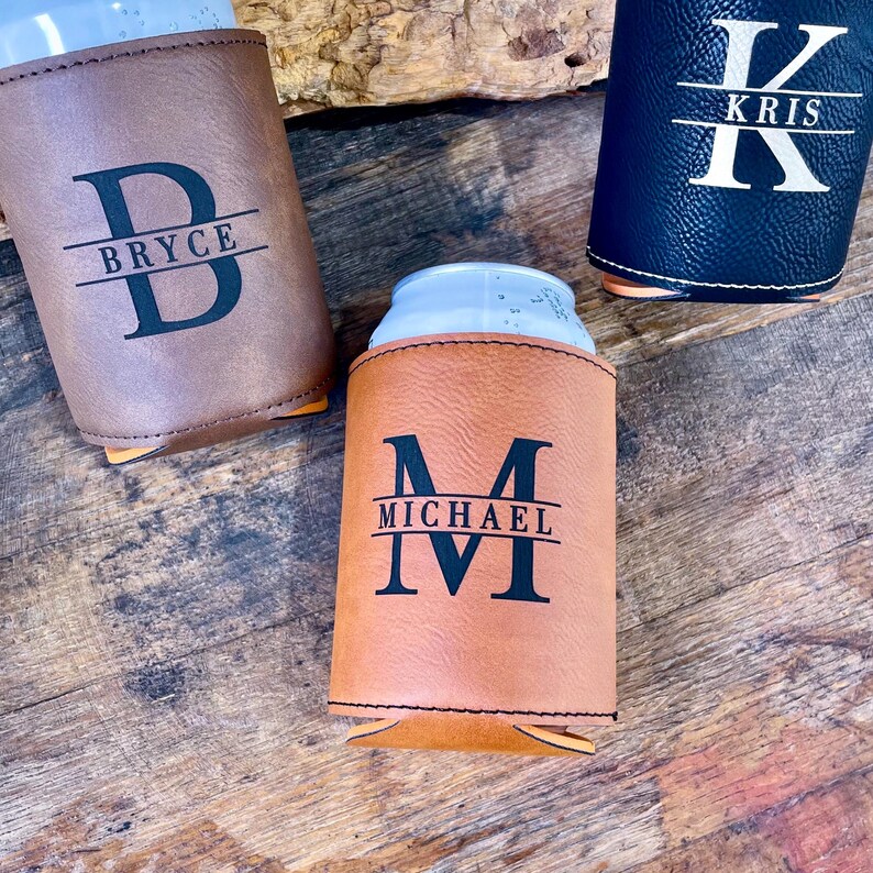 Personalized Can Cooler | Custom Leatherette Name Gift | Gift for Dad ...