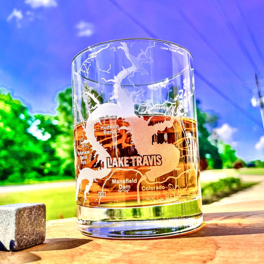 Lake Travis Area Map Whiskey Glass 360 Engraved (13.5oz) / Whiskey ...