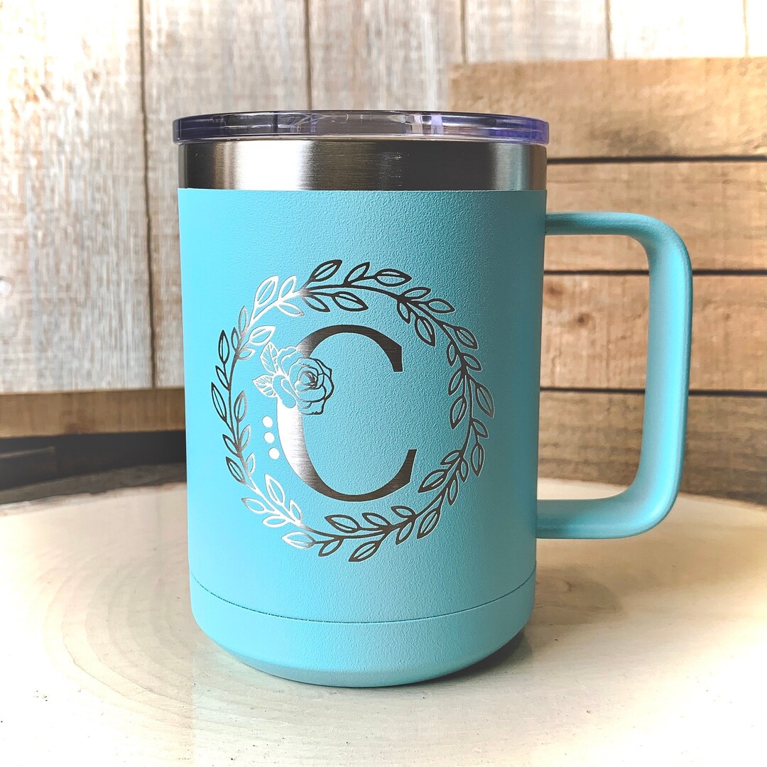 Floral Initial Monogrammed Travel Coffee Tumbler W/ Lid / Choose Your ...