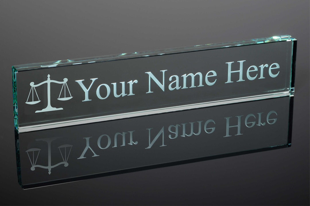 Scales of Justice / Jade Glass Desk Name Plate / Engraved ...