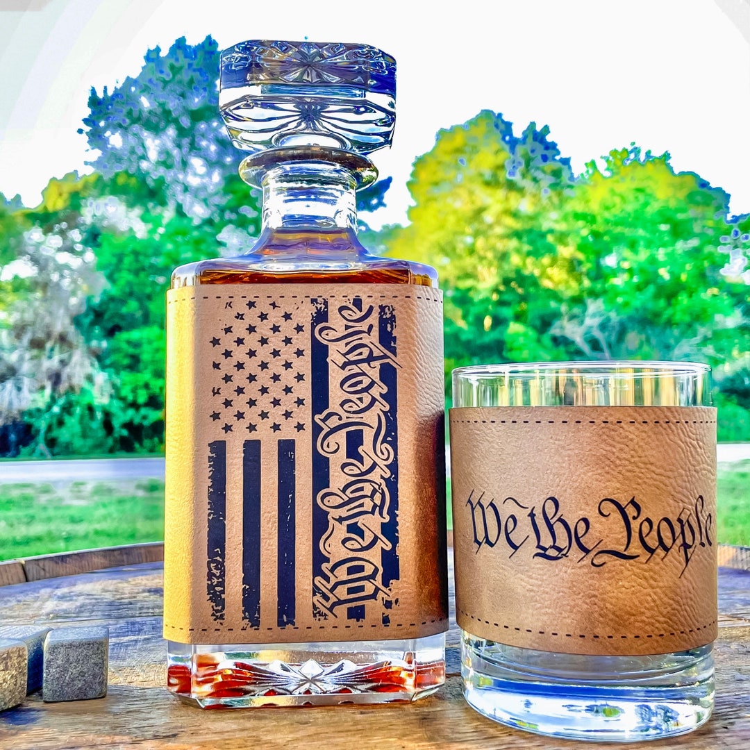 We the People American Flag / Engraved Leatherette Wrap Whiskey ...