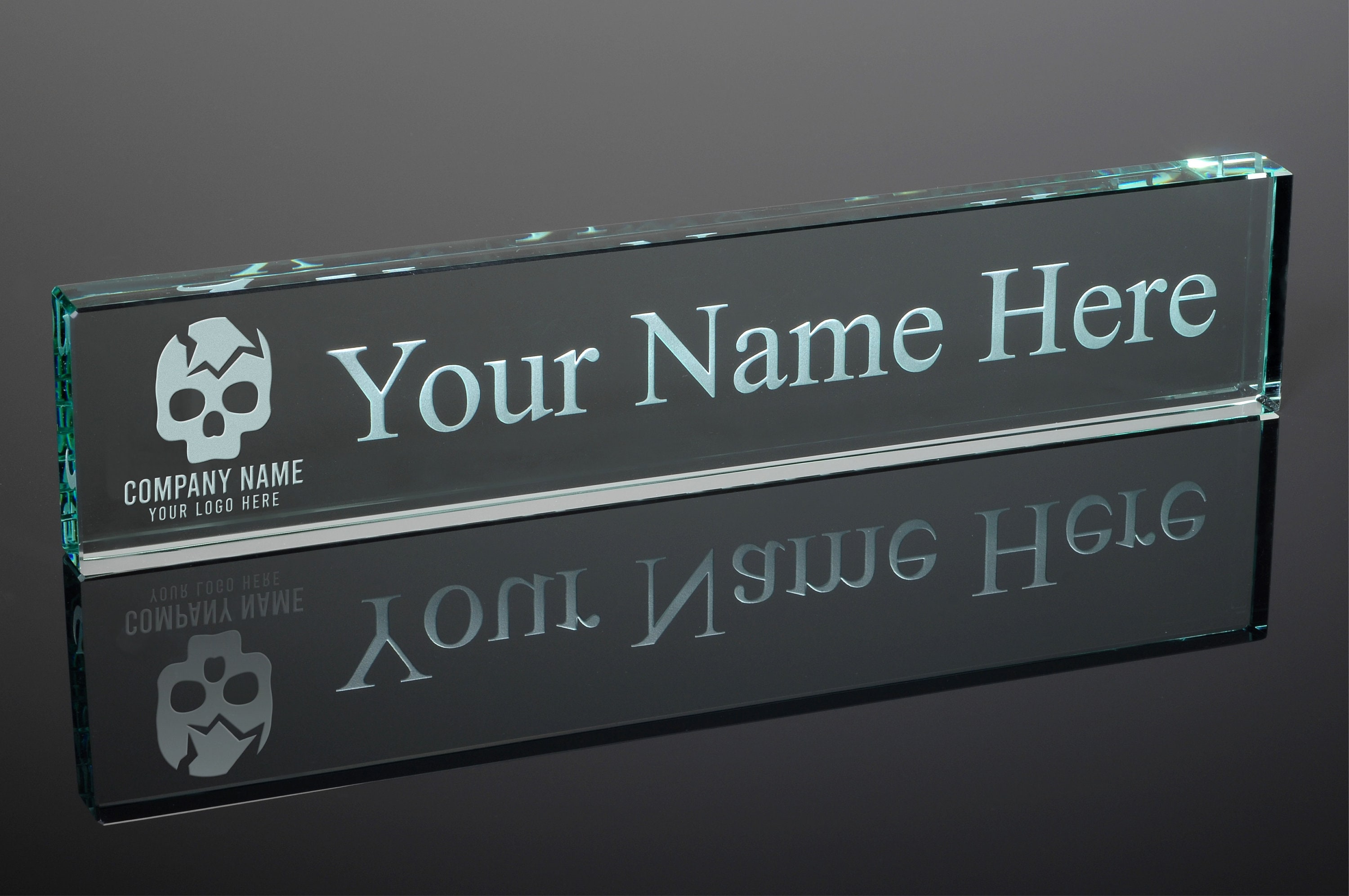 Corporate Logo Glass Desk Name Plate - Any Logo Engraved & Personalized ...