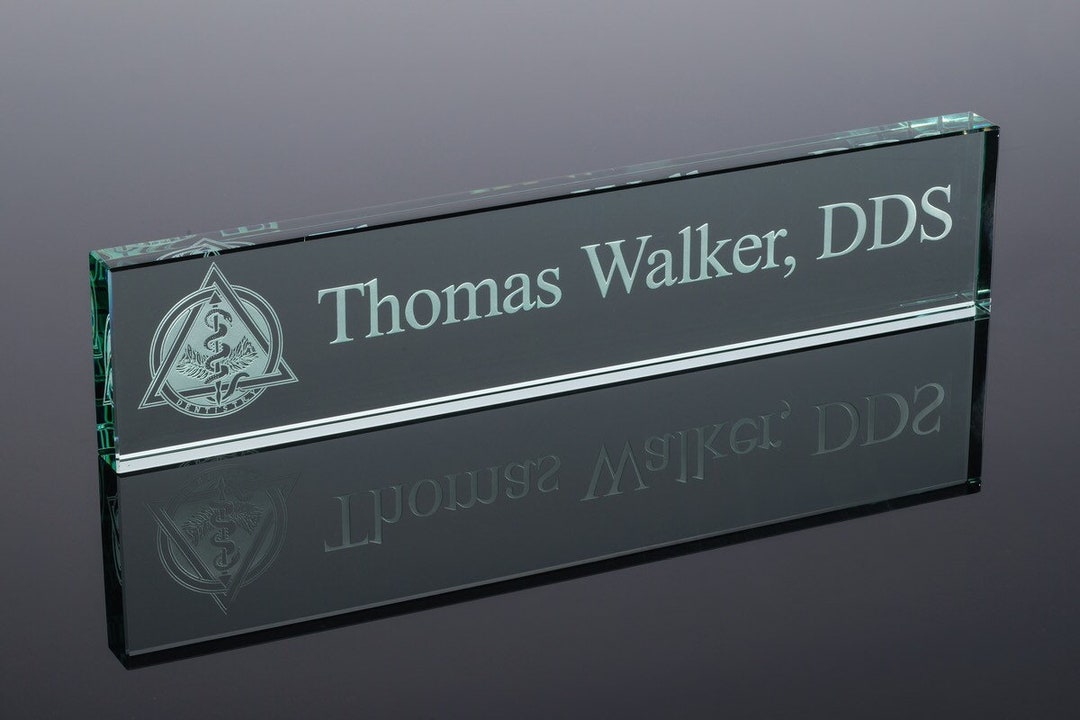 Dental Odont Symbol Jade Glass Desk Name Plate - Engraved ...